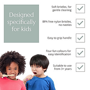 Wild & Stone | Organic Children's Bamboo Toothbrush | 4 Pack | Soft Fibre Bristles | 100% Biodegradable Handle | BPA Free | Vegan Eco Friendly Kids Toothbrushes (Multicolor)