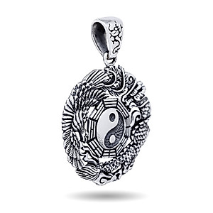 925 Sterling Silver Yin Yang Chinese Dragon Big Bird Mystic Jewelry Pendant