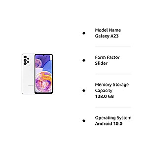 SAMSUNG Galaxy A23 (SM-A235M/DS) Dual SIM,128 GB 4GB RAM, Factory Unlocked GSM, International Version - No Warranty - (White)