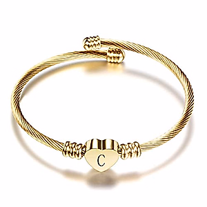 SBI Jewelry Initial C Bangle Bracelet for Women Gold Love Letter Cuff Gift Alphabet Family Christmas Stainless Steel Friendship Mom Granddaughter