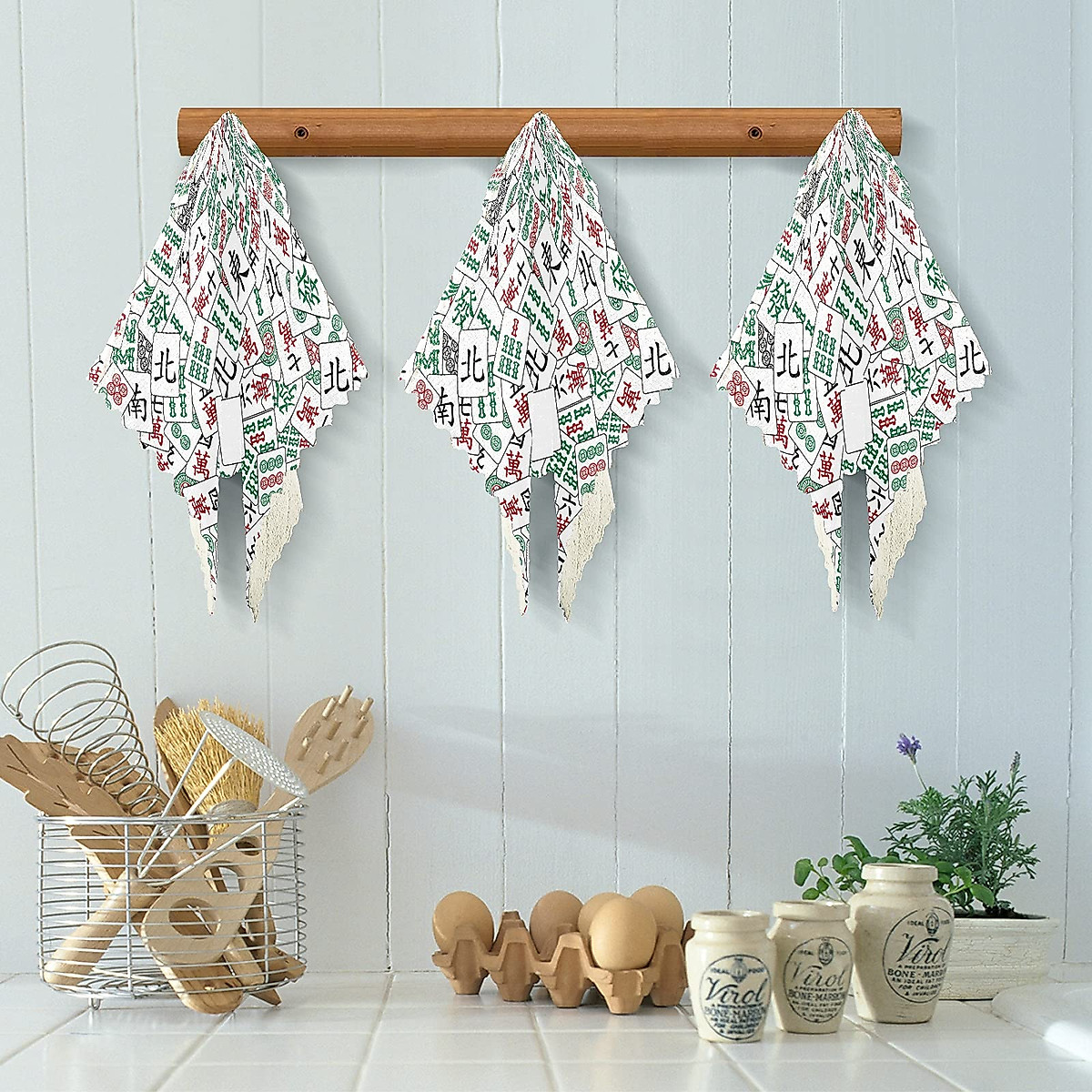 KLL Mahjong Kitchen Dishcloths Set of 6 Cleaning Towels for Drying Dishes Scrubbing Wash Cloth for Sink Cooking Baking Table 11 x 11 in