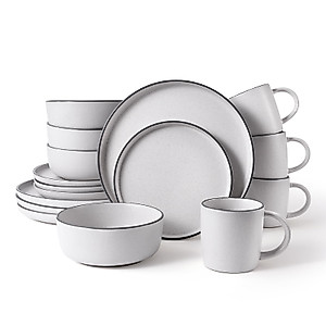 MTLWTL Dinnerware Sets, Dish Set for 4, Kitchen Plates and Bowls Set with Mugs, Microwave, Oven & Dishwasher Safe, White Sesame 16 Pieces
