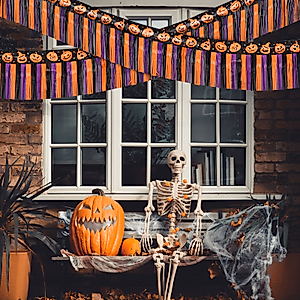 Mega-L Halloween Party Decorations, 2 Packs 39 Feet Foil Fringe Banner Tinsel Streamers, Orange Purple Black Pumpkin Metallic Hanging Backdrop Garland Table Skirts for Indoor House Car Parade Floats