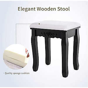 Alohappy Vanity Desk Set with Lighted Mirror, Black Makeup Dressing Table Desk with Mirror & Lights, Padded Stool, 4 Drawers Storage & Easy Assembly for Bedroom, Bathroom