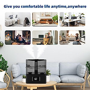 6L Humidifiers for Bedroom Large Room, Cool and Warm Mist Humidifiers for Nursery & Plants, Mist Top Fill Desk Humidifiers Essential Oil Diffuser with Adjustable Mist,360°Nozzle，Auto Shut-Off-Black