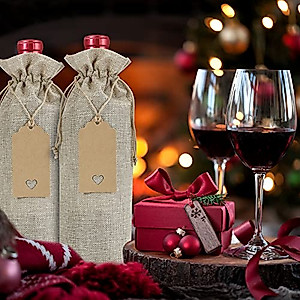 Qibote Burlap Wine Bags with Drawstrings, Wine Bags Gift - Single Reusable Bottle Bags Perfect for Travel, Wedding, Birthday, Housewarming and Dinner Party (12 Pcs - Brown)