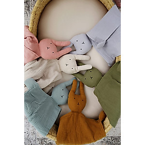 Marlowe & Co Organic Cotton Muslin Lovey Blanket, Organic Cotton Muslin Bunny Security Blanket (Natural Sand)