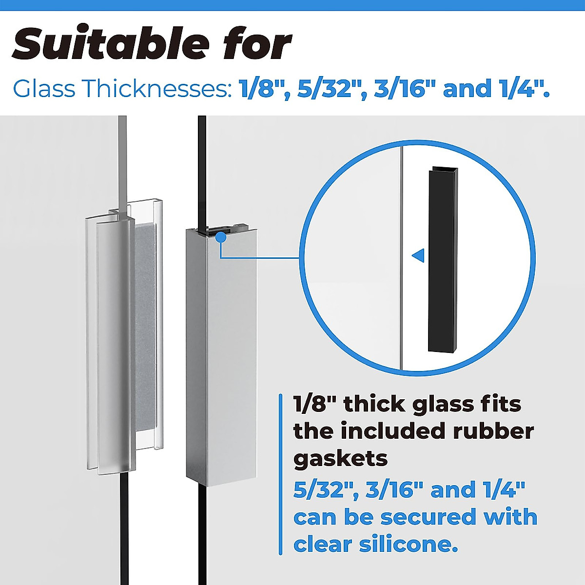 Shower Door Magnet - U Channel Door Frame with Metal Strike and Magnet for 1/8" 5/32" 3/16" and 1/4" Thick Swing Glass Shower Doors Shower Door Handles Shower Door Strike Jamb