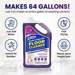 Surface Floor Cleaner Concentrate - Marble, Stone, Tile, Vinyl, Laminate, Linoleum - Multi-use - Super-Concentrated - Safe & Gentle - Removes Dirt, Stains, Odors - Lavender Scent - 1 Gallon (128 oz.)