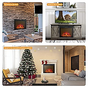 COSTWAY 26-Inch Electric Fireplace Inserts, 750W/1500W Wall Recessed and Freestanding Fireplace with Remote Control, 2 Flame Colors, 4 Brightness Settings, 5H Timer, Fireplace Heater for Indoor Use