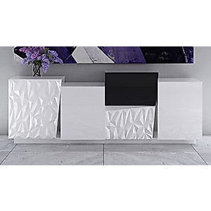 Zuri Furniture 78.7" Wide Modern Verlace Buffet Glossy White Lacquer Black Lacquer Embellishment