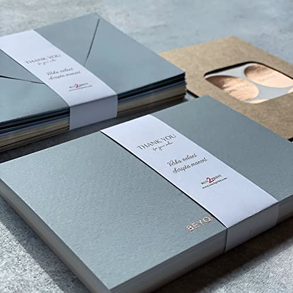 (36 Pack) Run2Print Beyond Grateful Thank You Cards With Envelopes & Gift of 36 Foiled Stickers - Elegant Dusty Blue Emboss Rose Gold Foil Pressed Blank Notes Wedding All Occasion Cards (Dusty Blue)