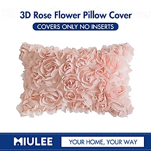 MIULEE 3D Decorative Spring Romantic Stereo Chiffon Rose Flower Pillow Cover Solid Square Pillowcase for Sofa Bedroom Car 12x20 Inch 30x50cm Peach Pink Wedding Valentines Day
