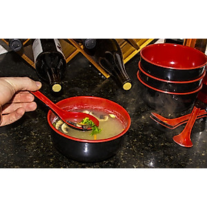 Chef Miso Set of Six Red and Black Large Japanese Soup Spoons