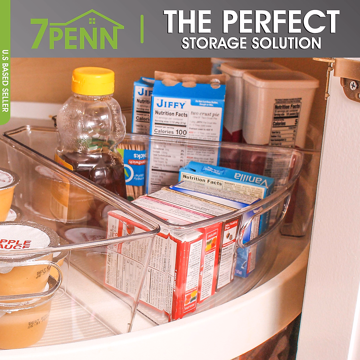 7Penn Lazy Susan Snack Organizer Bins 4pk - 11in Clear Lazy Susan Organizer for 28-29in Diam Rotating Cabinet and Pantry