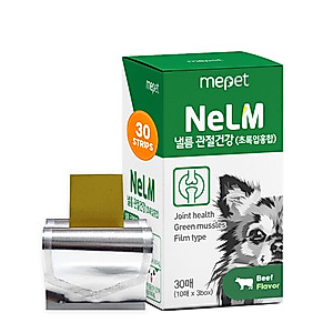 Mepet Joint Support for Dogs - Mouth Dissolving Strips, Green Lipped Mussel Hip & Joint Health Supplement, Vitamin D3 & E for Arthritis - No Allergen & Additive - Pet Health Supplies - Beef, 30 Strips