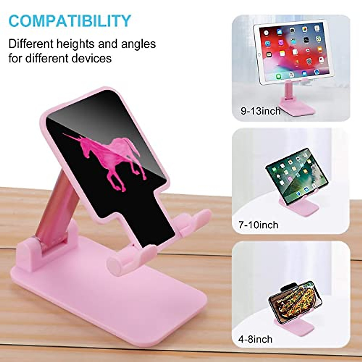 Pink Unicorn Horse Cell Phone Stand Foldable Adjustable Cellphone Holder Desktop Dock Compatible with iPhone Switch Tablets (4-13")