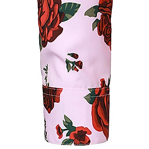 ZEROYAA Mens Fashion Urban Design Polyester Slim Fit Long Sleeve Rose Printed Button Up Dress Shirts ZLCL21-Pink Medium