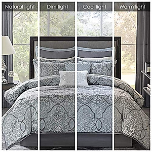 Madison Park Lavine Cozy Bed in a Bag Comforter Set, Traditional Luxe Jacquard Design All Season Down Alternative Bedding with Cotton Bed Sheets, Bed Skirt & Pillows, King Blue 12 Piece