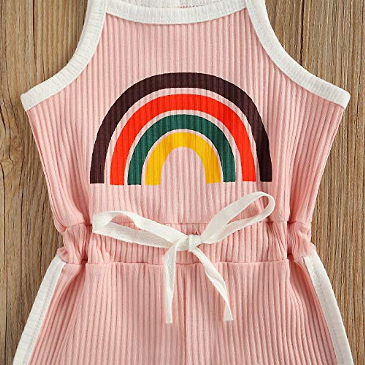 DuAnyozu Toddler Baby Girl Sleeveless Halter Jumpsuit Ribbed Romper Shorts Playsuit Rainbow Outfit Cute Summer Clothes (2-3T, A Pink)