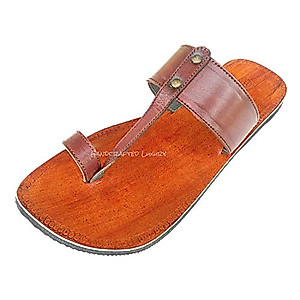 Handcrafted Luxury Men Jesus Sandals Biblical Leather Sandals Brown Toe Strap Hippie Indian Sandals (US 9)