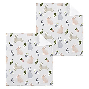 Kigai Easter Bunny Cotton Washcloths 2 Pack, Soft Absorbent Fingertip Towel for Face Body, Machine Washable, 12x12 in