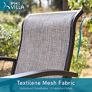 PHI VILLA Outdoor Patio Aluminum Dining Set for 4, Garden Furniture Sling Dining Table Set with Square Metal Dining Table and Aluminum Wider Armrest Dining Chairs for Deck, Yard (Grey)