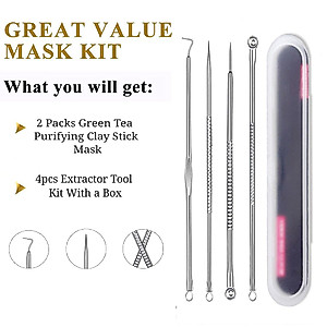 2 Packs Green Tea Mask Stick Blackhead Remover, Green Tea Purifying Clay Mask Cleansing Clay Stick, Deep Pore Cleansing, Face Moisturizes Oil Control Skin Brightening for All Skin Types Men Women