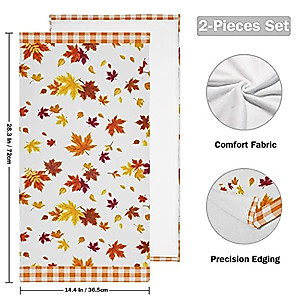 Pfrewn Fall Autumn Maple Leaves Hand Towels for Bathroom Set of 2 Orange Plaid Check Tartan Kitchen Dish Hanging Towel Absorbent Soft Thanksgiving Day Decor, 16x30 in