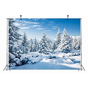 BELECO 9x6ft Fabric Winter Snow Forest Backdrop Frozen White Xmas Trees Wintry Scene Alps Photography Backdrop for Christmas New Year Party Decorations Winter Wonderland Background Photo Props