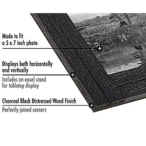 Americanflat 5x7 Picture Frame with Polished, Crystal Clear Glass - Hampton Collection - Distressed Wood Gallery Picture Frames for Tabletop and Wall Display - Charcoal Black