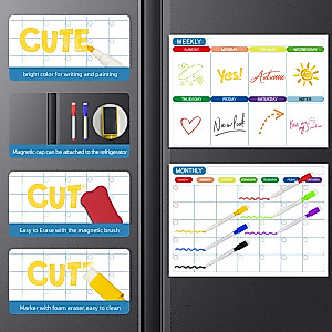 Yardeen Magnetic Dry Erase Refrigerator Calendar Set (3-Pack), Monthly Weekly Calendar for Refrigerator Reusable Planner Board, 6 Dry Erase Markers.