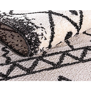 Unique Loom Fez Collection Tribal, Moroccan, Bohemian Area Rug, 3' 3" x 3' 3", Beige/Black