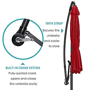 Nuu Garden 10ft Offset Patio Umbrella Outdoor Market Cantilever Umbrella, Easy Tilt Adjustment UV Protection 8 Ribs Sunbrella for Backyard, Poolside, Lawn and Garden, Red