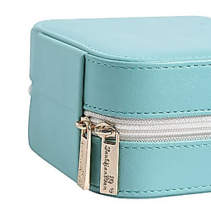 Luxury Leather Travel Jewelry Box for Women Mini Organizer Small Jewelry Portable Travel Case for Rings Earrings Necklace Multifunctional Storage Mother's Day Gift Women Wife Daughter Gift Lake Blue)