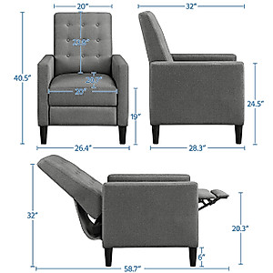 Yaheetech Fabric Recliner Chair Mid-Century Modern Recliner Adjustable Single Recliner Sofa with Thicker Seat Cushion Tufted Upholstered Sofa with Pocket Spring for Living Room Bedroom Gray