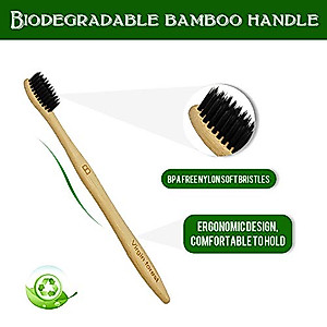 Virgin Forest Bamboo Toothbrushes, Eco Friendly BPA Free Soft Bristles Toothbrush, Biodegradable Natural Wooden Toothbrushes, Vegan Organic Bamboo Charcoal Tooth Brush for Sensitive Gums Set of 10