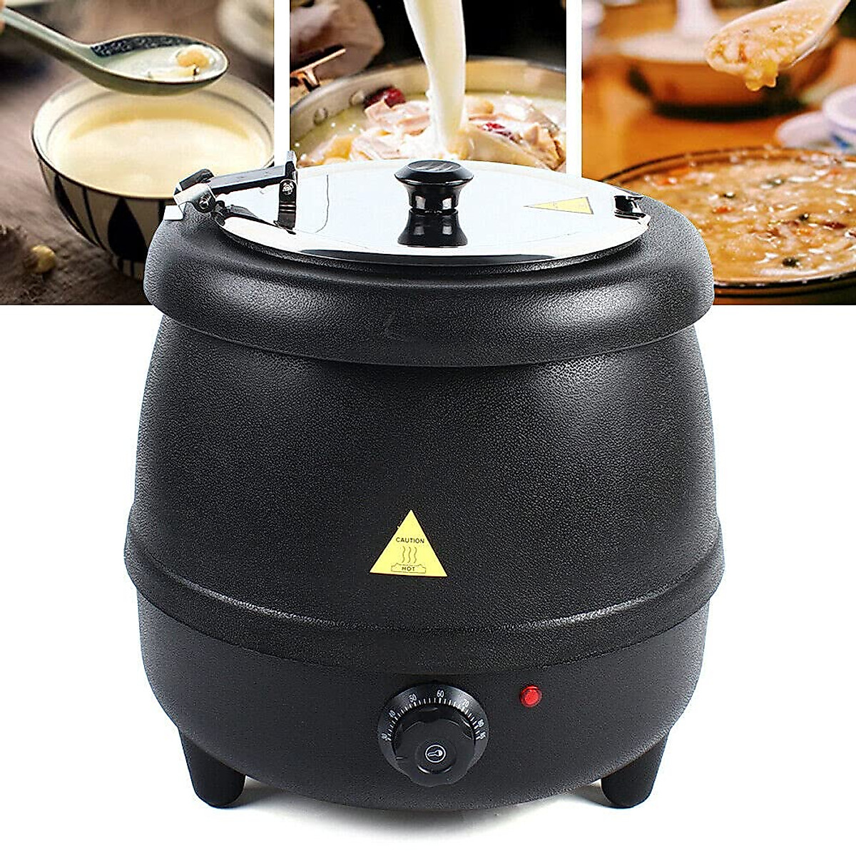 OUKANING 10L Soup Kettle, 400W PP Shell Commercial Electric Soup Warmer 110V Black Countertop Food Kettle Warmer Restaurant Stainless Steel Pot for Home & Commercial