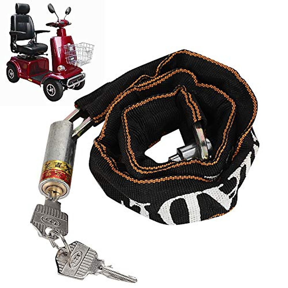 Natudeco Bicycle Security Chain Lock Heavy Duty Mobility Scooter Lock Wheelchair Chain Lock Outdoor Fence Padlock with with Key for Outdoor Security
