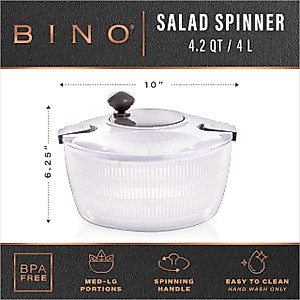 BINO | Salad Spinner - 4.2 Qt | Large Manual Lettuce Spinner with Secure Lid Lock & Built-in Draining System | Salad Spinner with Salad Bowl | Fruit & Vegetable Basket Colander | Kitchen Gadgets