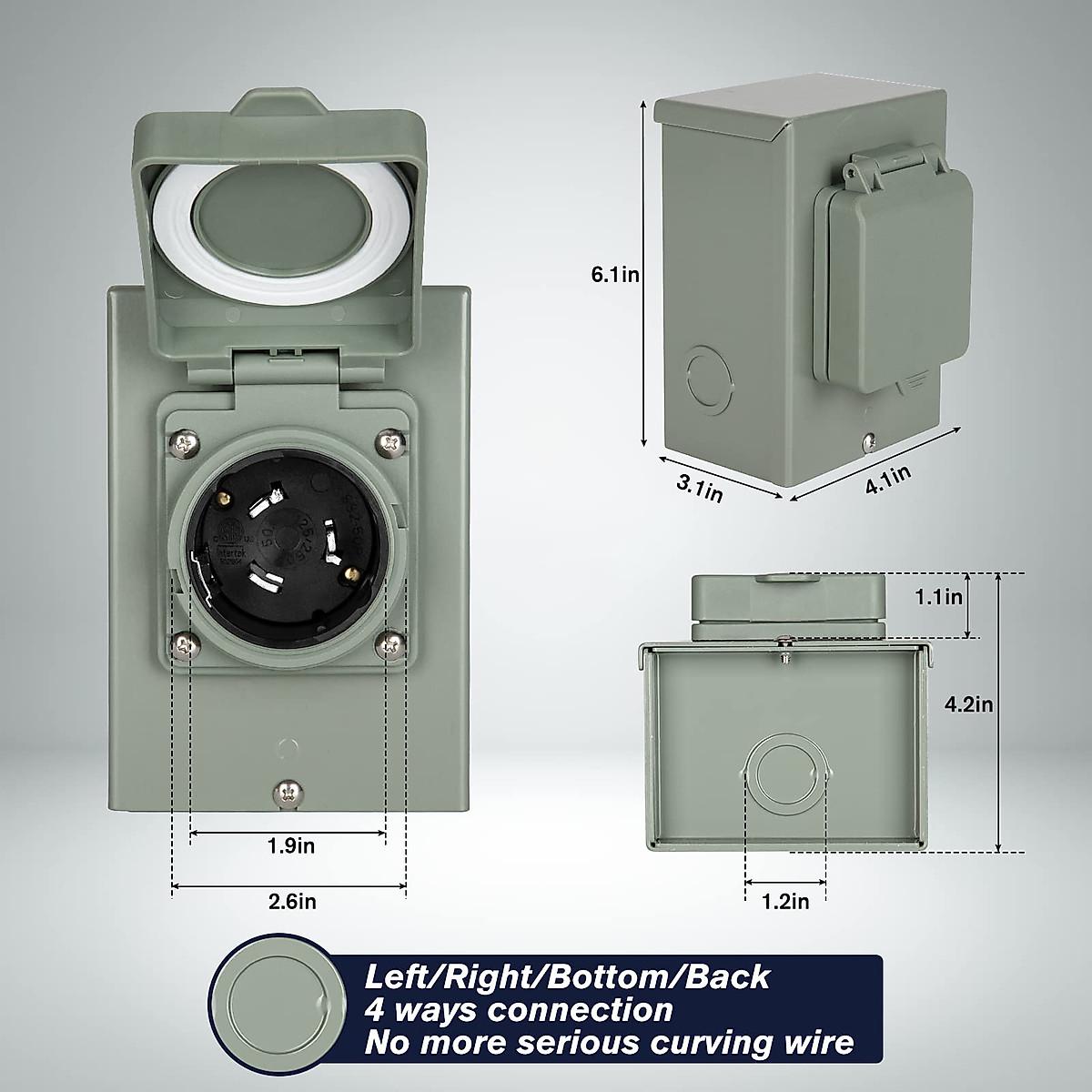 PAULINN 50 Amp Generator Power Inlet Box| NEMA 3R Power Inlet Box|125/250 Volt, 12500W, PB50, SS2-50P, Generator Plug| for Outdoor Receptacle, Generator Outlet| Weatherproof, ETL Listed