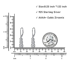 925 Sterling Silver Cubic Zirconia Leverback Drop Earrings Cz Dangle Earrings for Women
