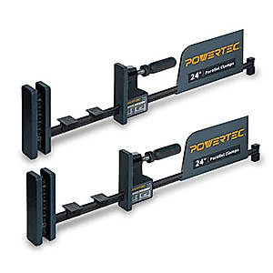 POWERTEC 71368 24-Inch Parallel Clamps for Woodworking | 90 Degree Heavy Duty Steel Bar Jaw Clamp Spreader Tool | 2PK