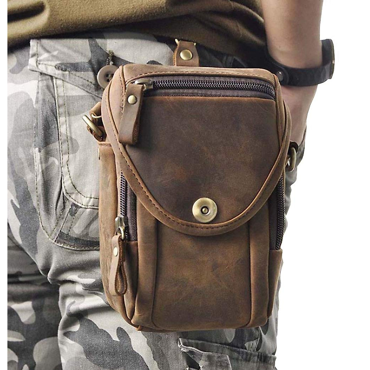 Vintage Leather Phone Belt Bag Waist Pack for Outdoor Travel Flip Phone Case Holster Bum Fanny Pouch Money Coin Purse Wallet Small Shoulder Pocket