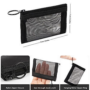 Patu Mini Zipper Mesh Bags, 3" x 4", Size XS / A8, 5 Pieces, Keychain Pouch Key Holder, Coin Purse, Clear Travel Kit Small Item Cosmetic Organizer, Black
