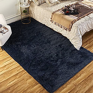 Area Rugs for Bedroom Living Room Nursery Room, 5ft x 7ft Navy Blue Fluffy Carpet for Teens Room, Shaggy Clearance Fuzzy Plush Throw Rug for Dorm