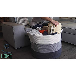Nunus Home, Jumbo Woven Cotton Rope Basket (22"x22"x16") Blanket Basket, Blanket storage, Large Baskets for Blankets, Blanket Basket Living Room, Storage basket, Baskets for Organizing, Grey 3 shades
