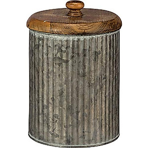 Primitives by Kathy Rustic Style Canisters, Set of 3, Galvanized Metal and Wood
