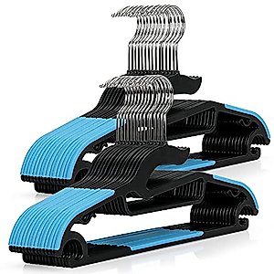 Tinfol 30PC Plastic Hangers Space Saving Clothes Hangers, Dry Wet Hangers with Blue Non-Slip Pads Clothes - Suit Hangers Heavy Duty Coat Hanger Perfect for Cloth,Underwear, Pants, Shirts and Sweaters