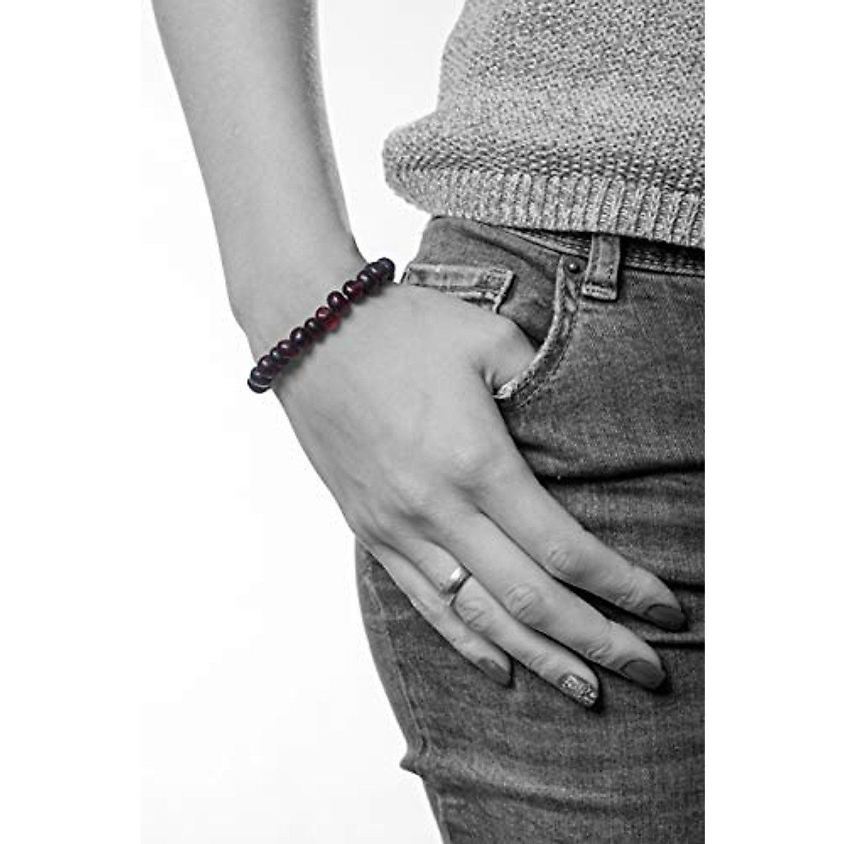 AMBERAGE Natural Baltic Amber Bracelet for Adults (Women/Men) - Hand made From Raw-Unpolished/Certified Baltic Amber Beads(6 Colors) (8, Raw-Unpolished Dark Cherry)